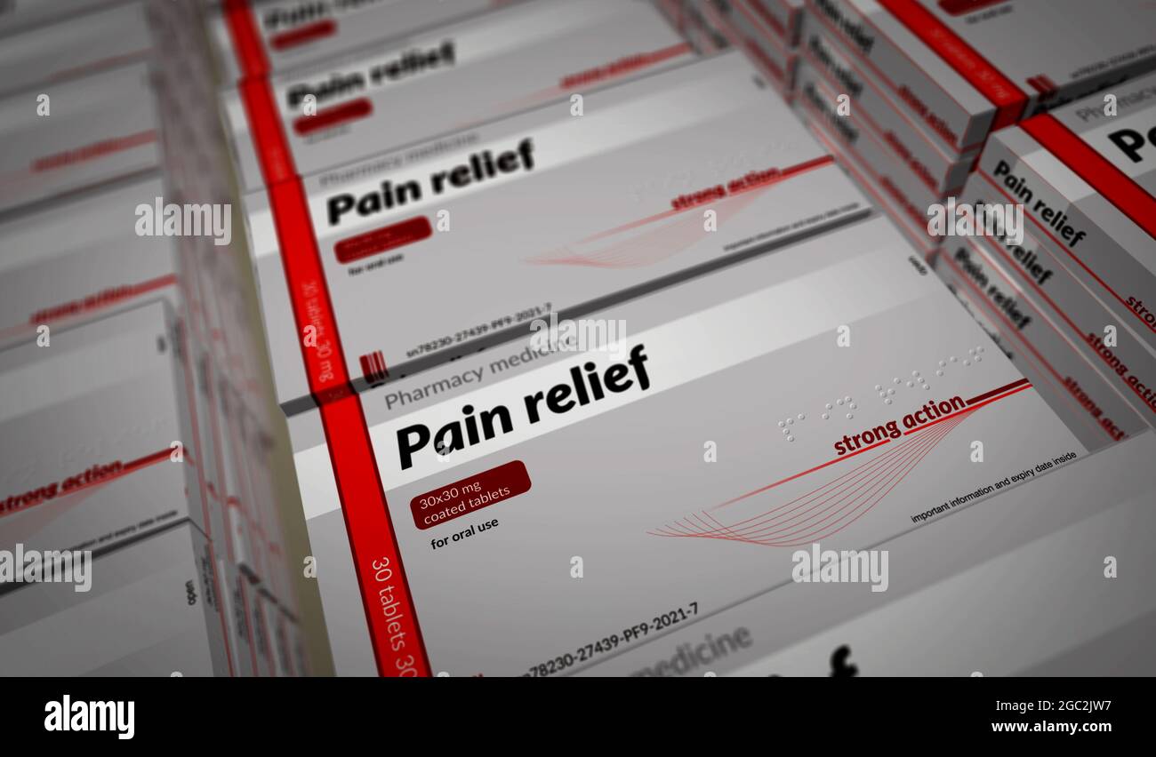 Pain relief tablets box production line. Emergency painkiller, headache ...