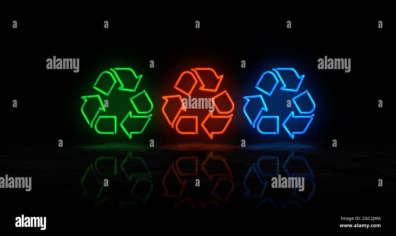 Recycling neon symbol. Ecology, waste recycle and environment light ...