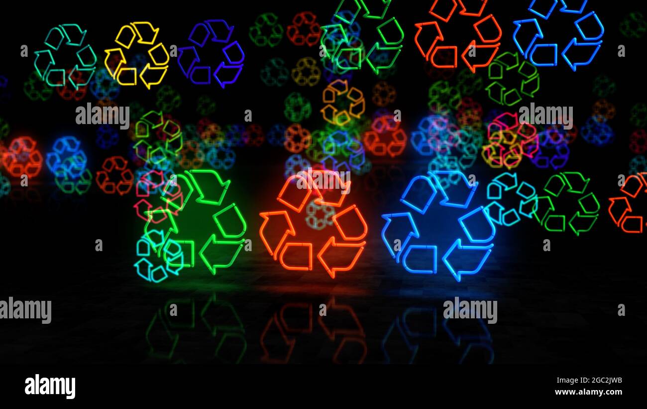 Recycling neon symbol. Ecology, waste recycle and environment light ...