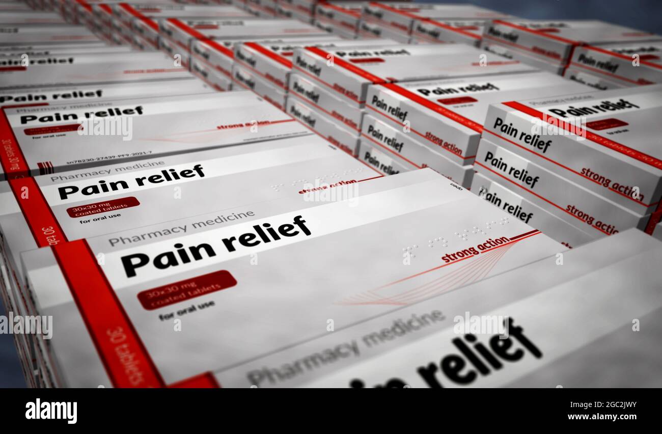 Pain relief tablets box production line. Emergency painkiller, headache ...