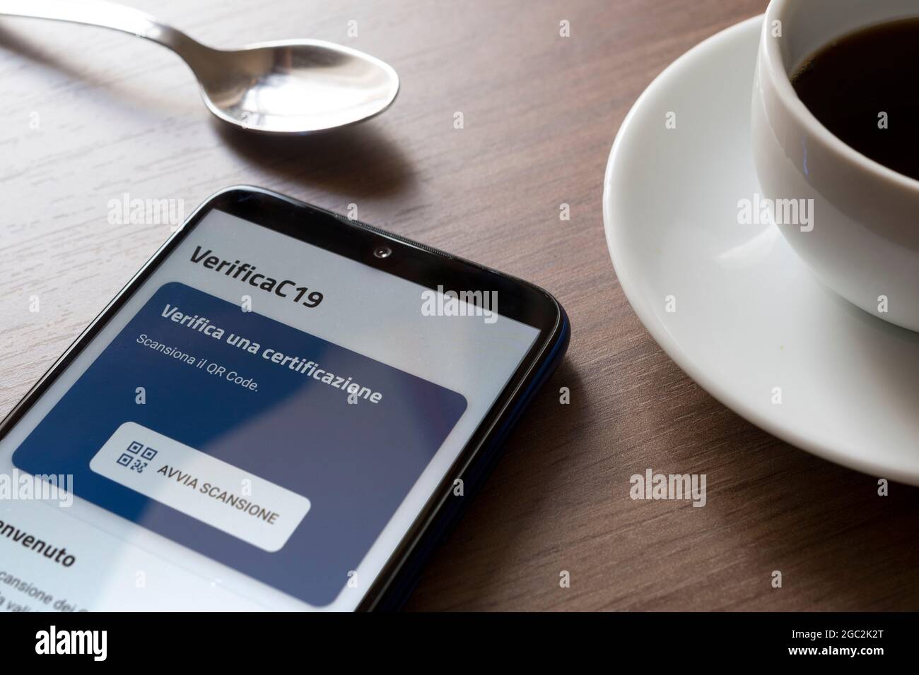 Carrara, Italy - July 17, 2021 - Phone with Verify C19 application ...