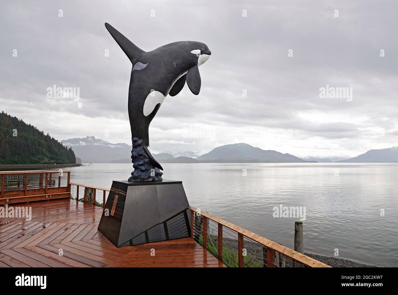 An orca statue marks the village of Icy Straits, Alaska, near the ...