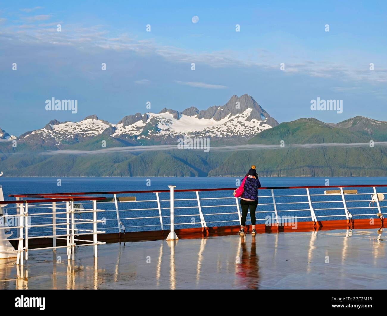 Alaska, Inside Passage, Pacific Coast; Passengers aboard a cruise ship ...