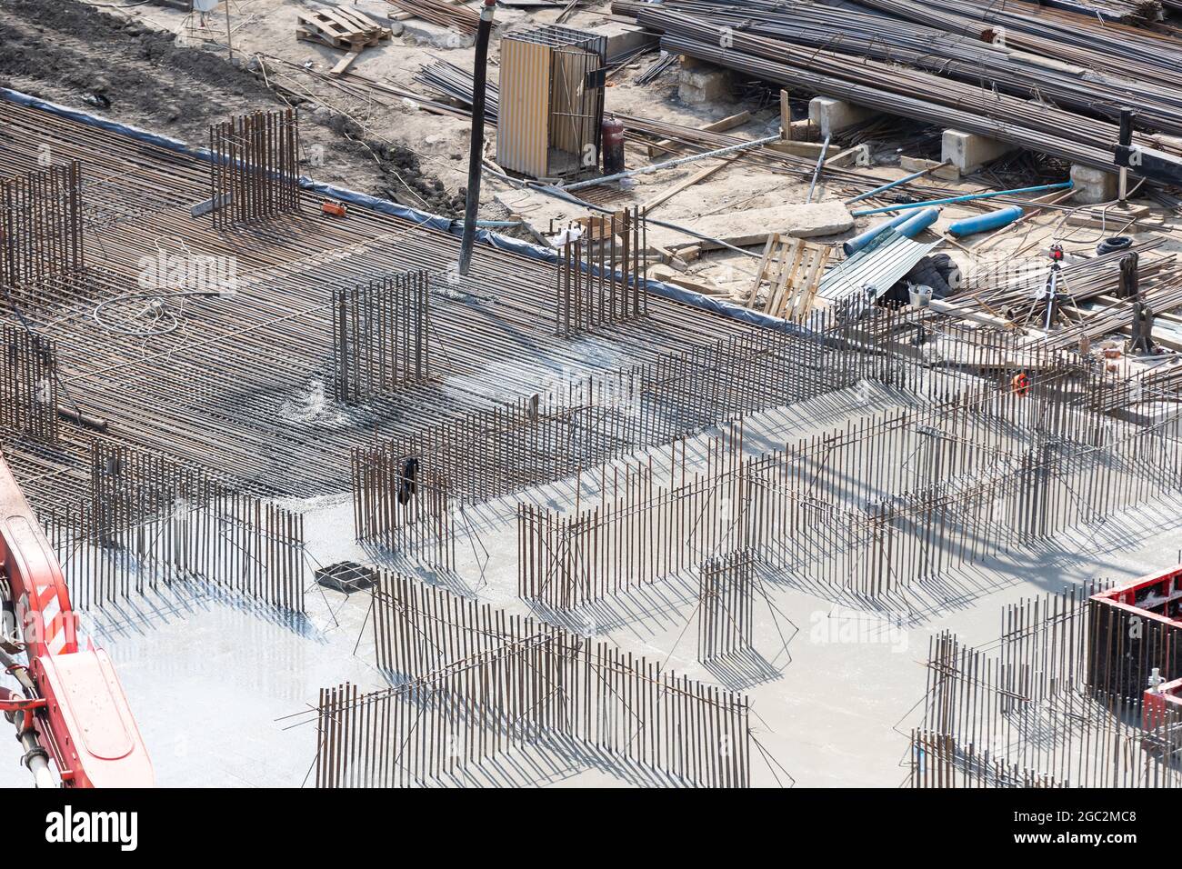 The huge metal structure on the construction site, aerial view Stock ...