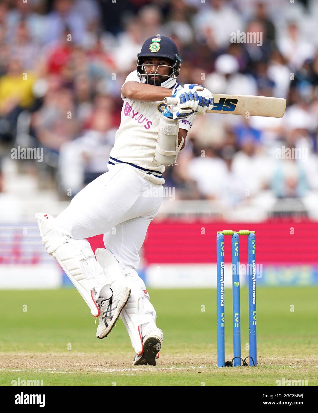 India's Mohammed Shami bats during day three of Cinch First Test match ...