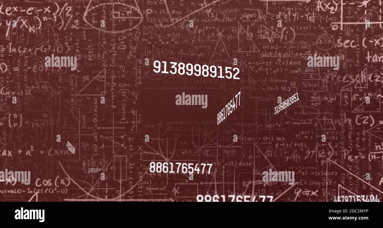 Digital image of multiple changing numbers against mathematical ...