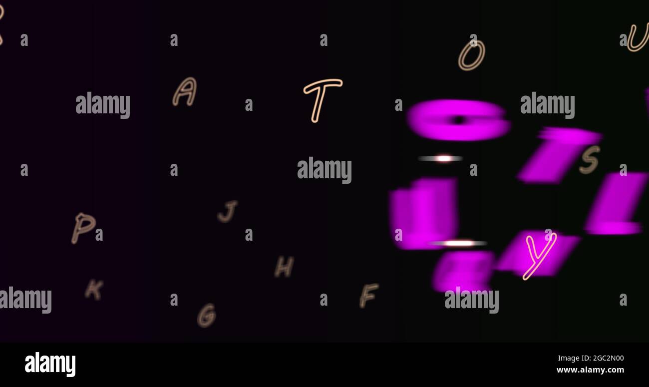 Digital image of multiple changing numbers and alphabets floating against on black background ...