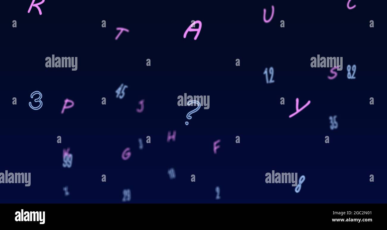 Digital image of multiple numbers and alphabets floating against blue ...