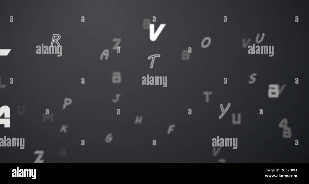 Digital image of multiple changing numbers and alphabets floating against grey background Stock ...