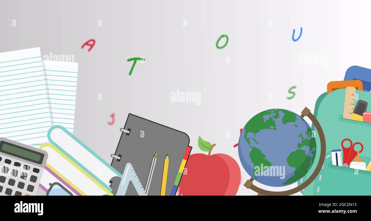 Digital image of school concept icons moving against multiple changing ...