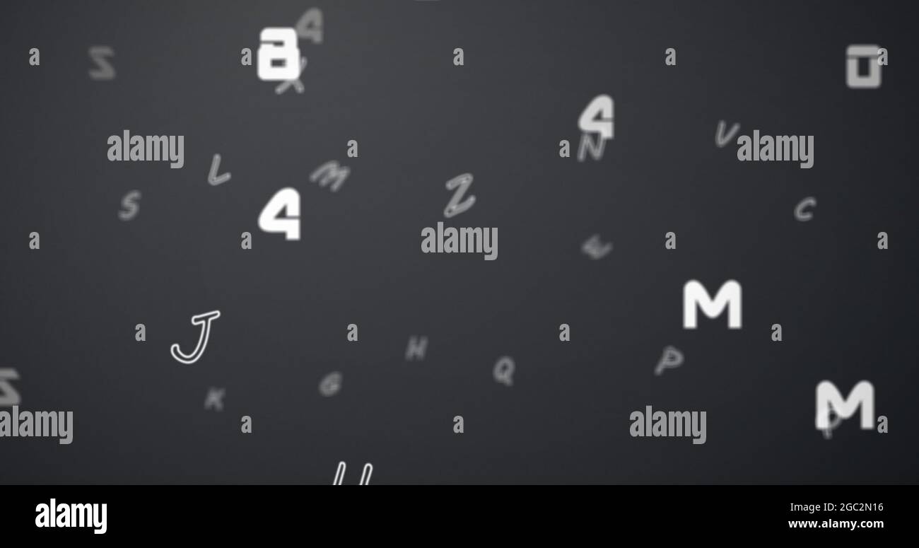Digital image of multiple changing numbers and alphabets floating against grey background Stock ...