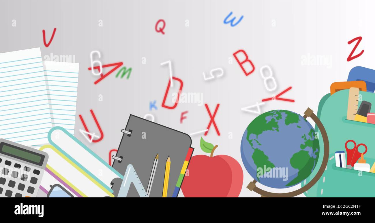 Digital image of school concept icons moving against multiple changing ...