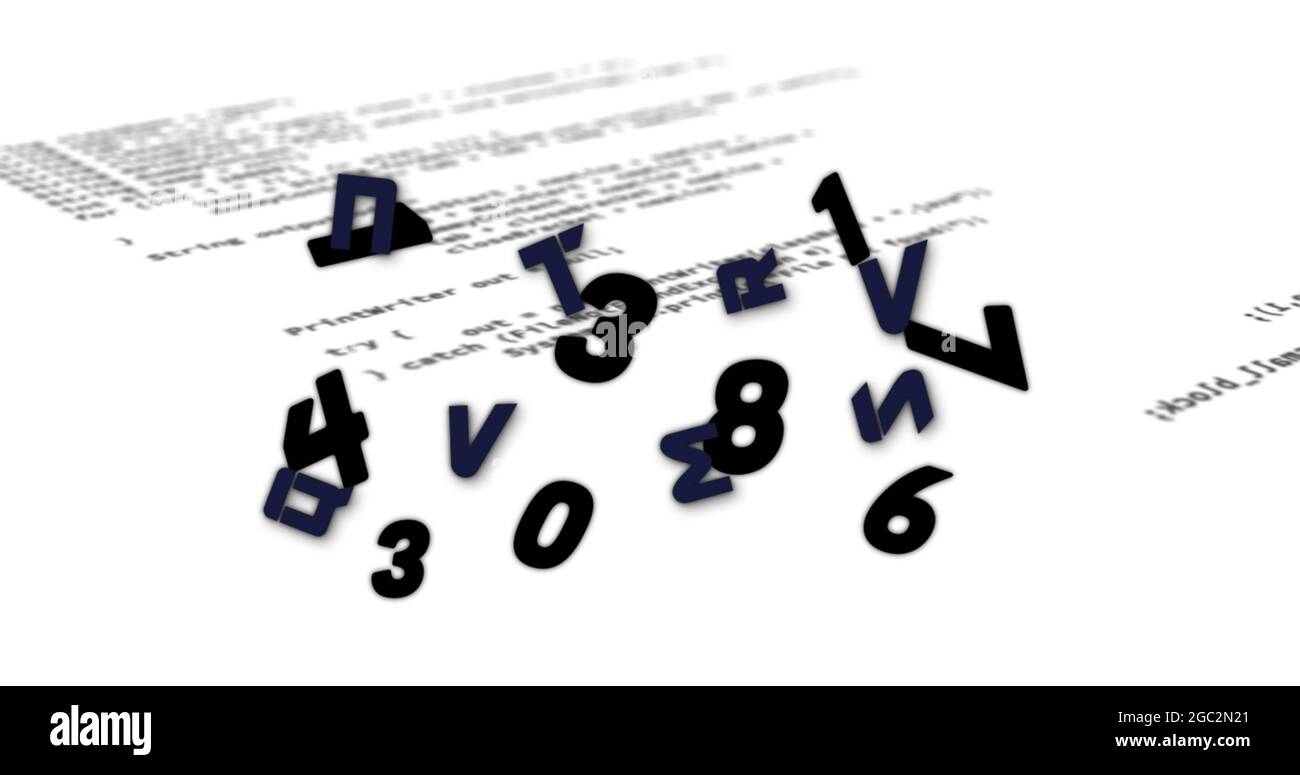 Digital image of multiple changing numbers and alphabets against data processing on white backgr ...