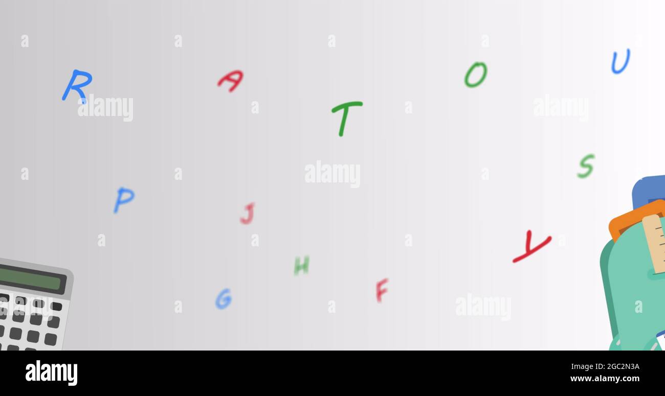 Digital image of school concept icons moving against multiple changing ...