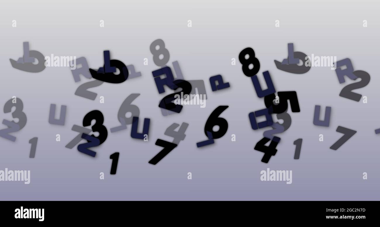 Digital image of multiple changing numbers and alphabets floating against blue background Stock ...
