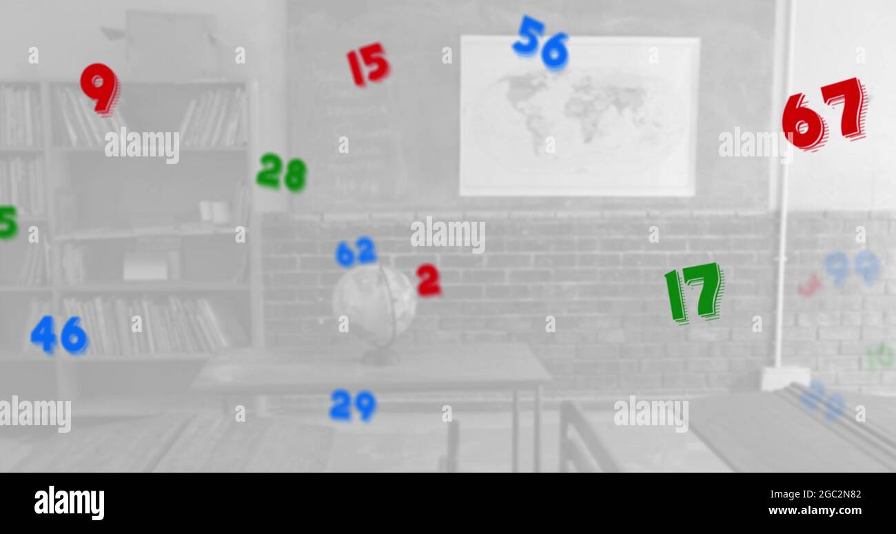 Digital composition of multiple colorful numbers floating against empty ...