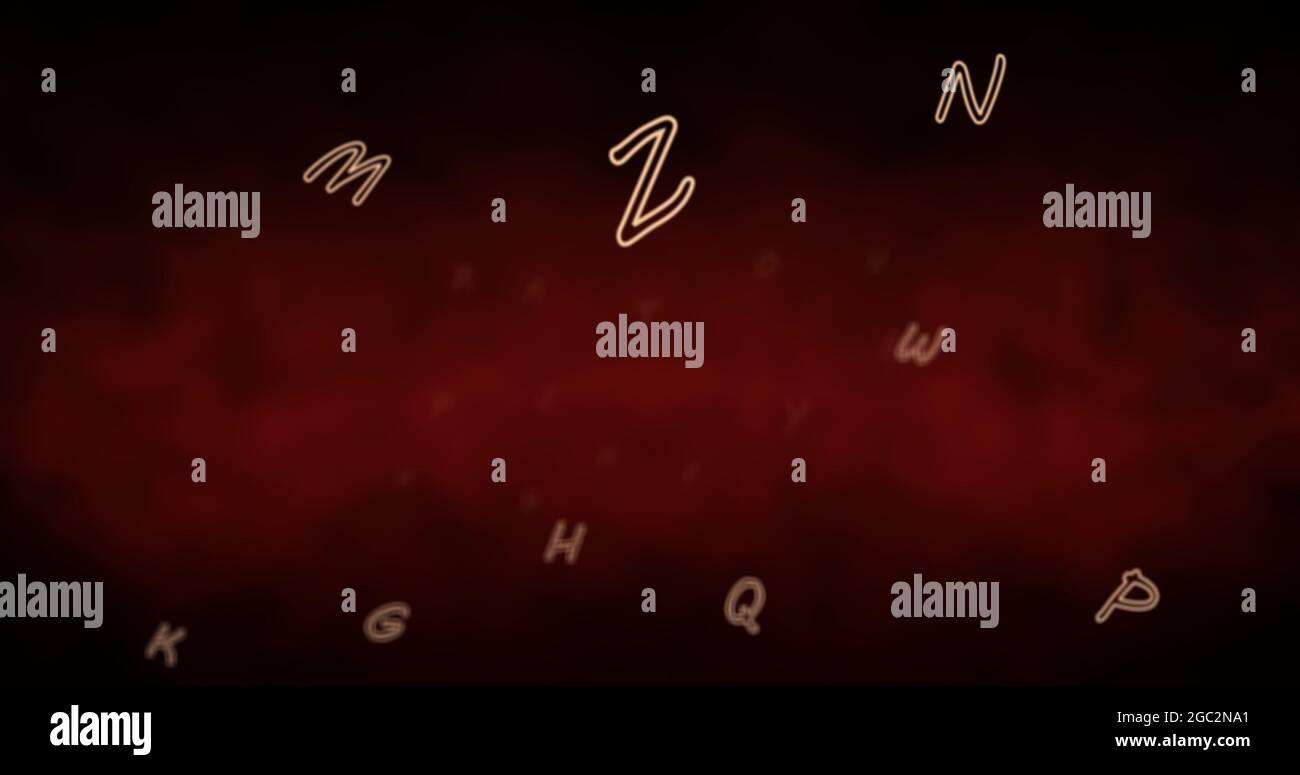 Digital image of english alphabets floating and moving against red ...