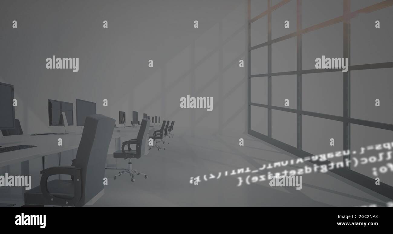 Digital composition of digital data processing against empty office in background Stock Photo ...