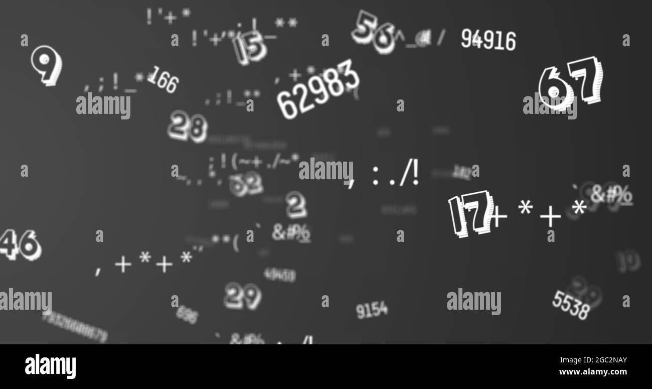 Digital image of changing numbers and symbols against multiple numbers ...