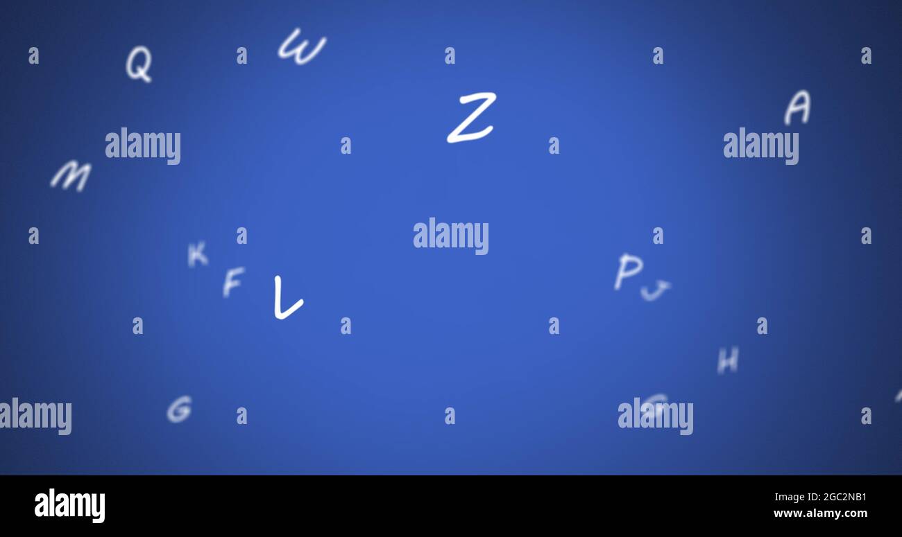 Digital image of multiple white english alphabets floating against blue background Stock Photo ...
