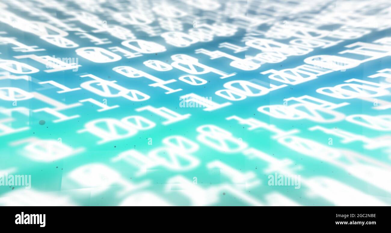 Digital Image Of Binary Coding Data Processing Against Blue And Green