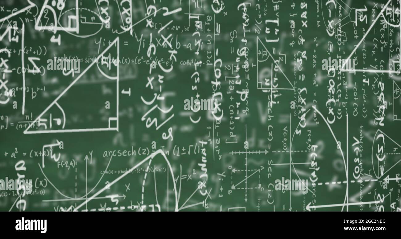 Digital image of mathematical equations moving against mathematical ...