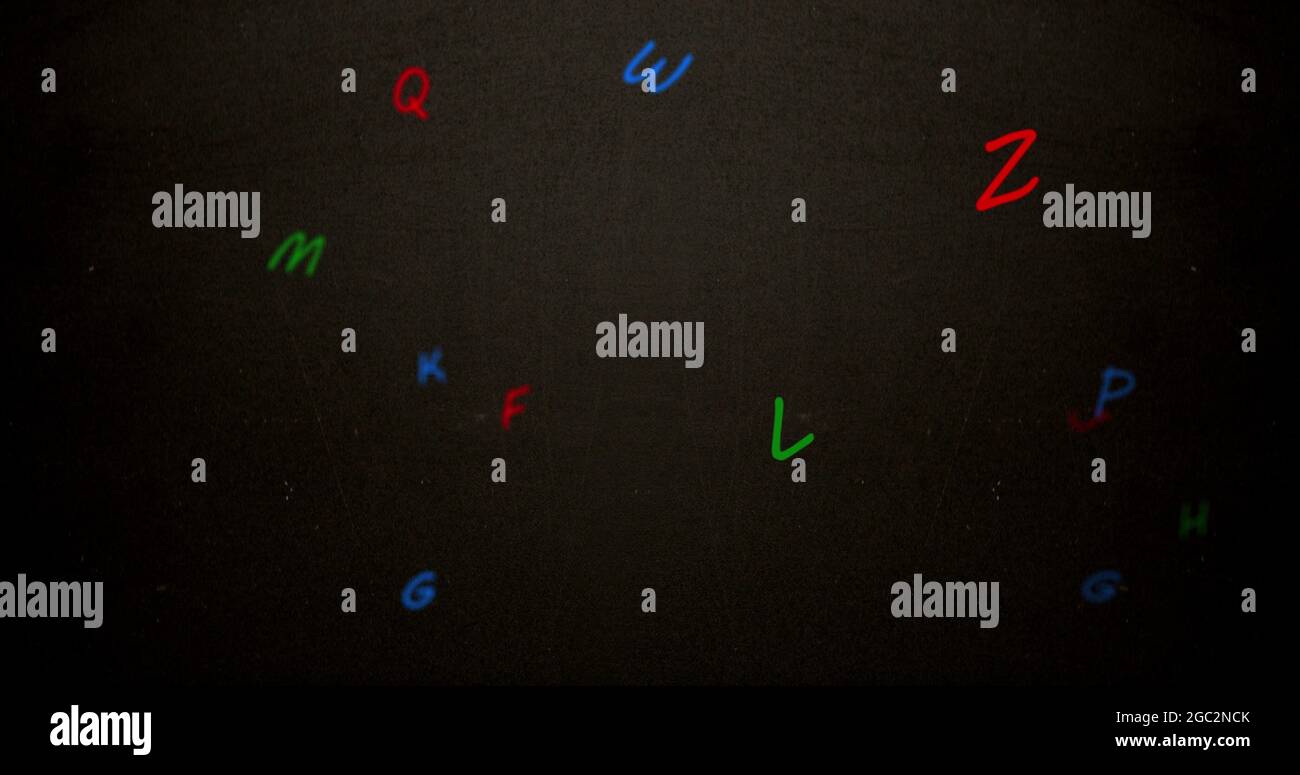Digital image of multicolored english alphabets floating and moving ...