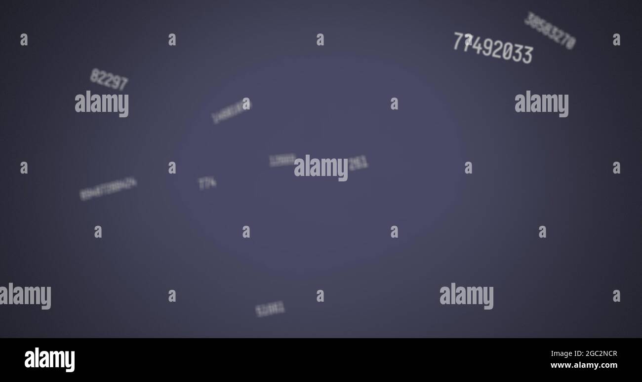 Digital image of multiple changing numbers falling against blue ...