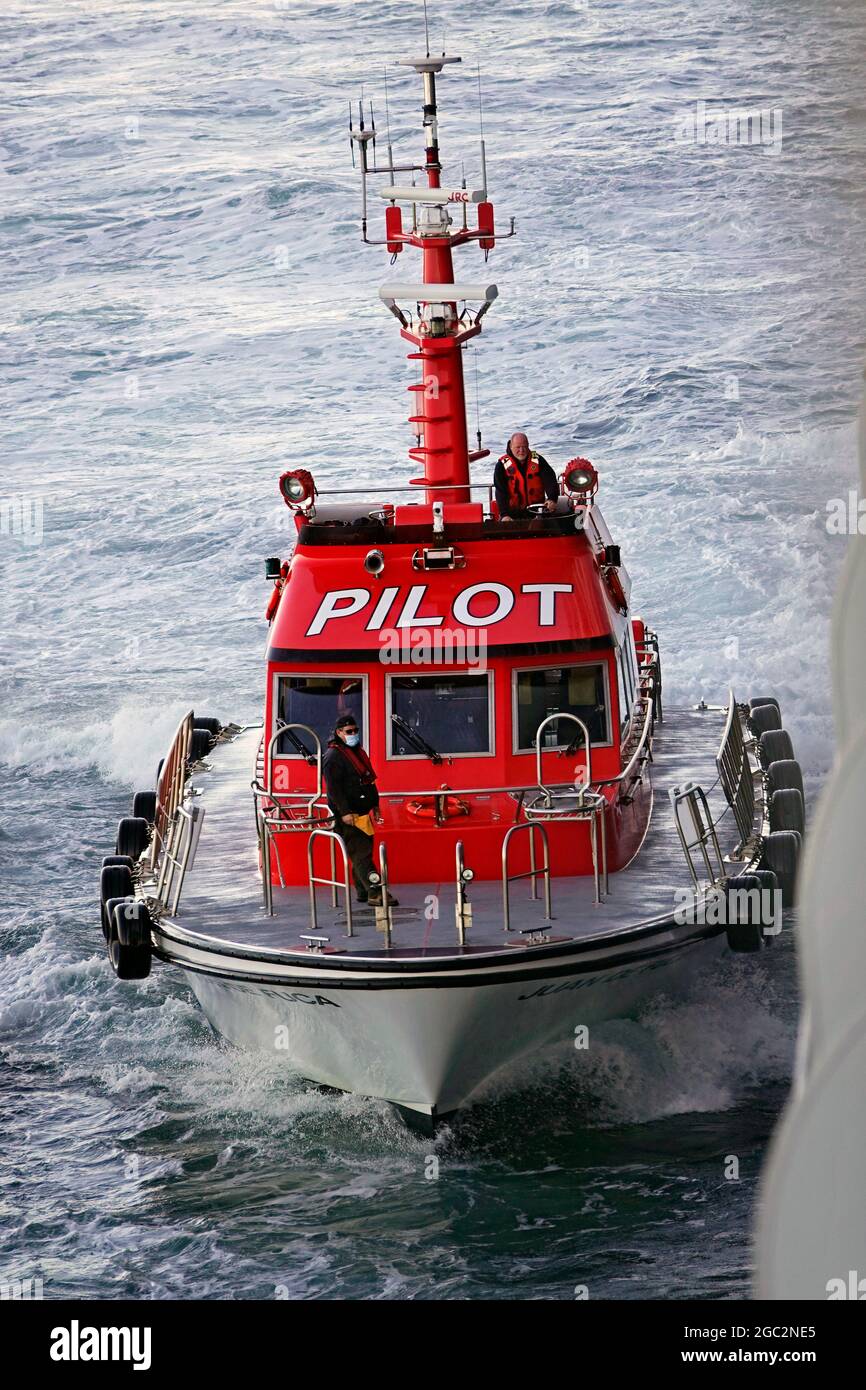 Seattle, Washington Harbor, Puget Sound, 2021. An ocean pilot boat ...