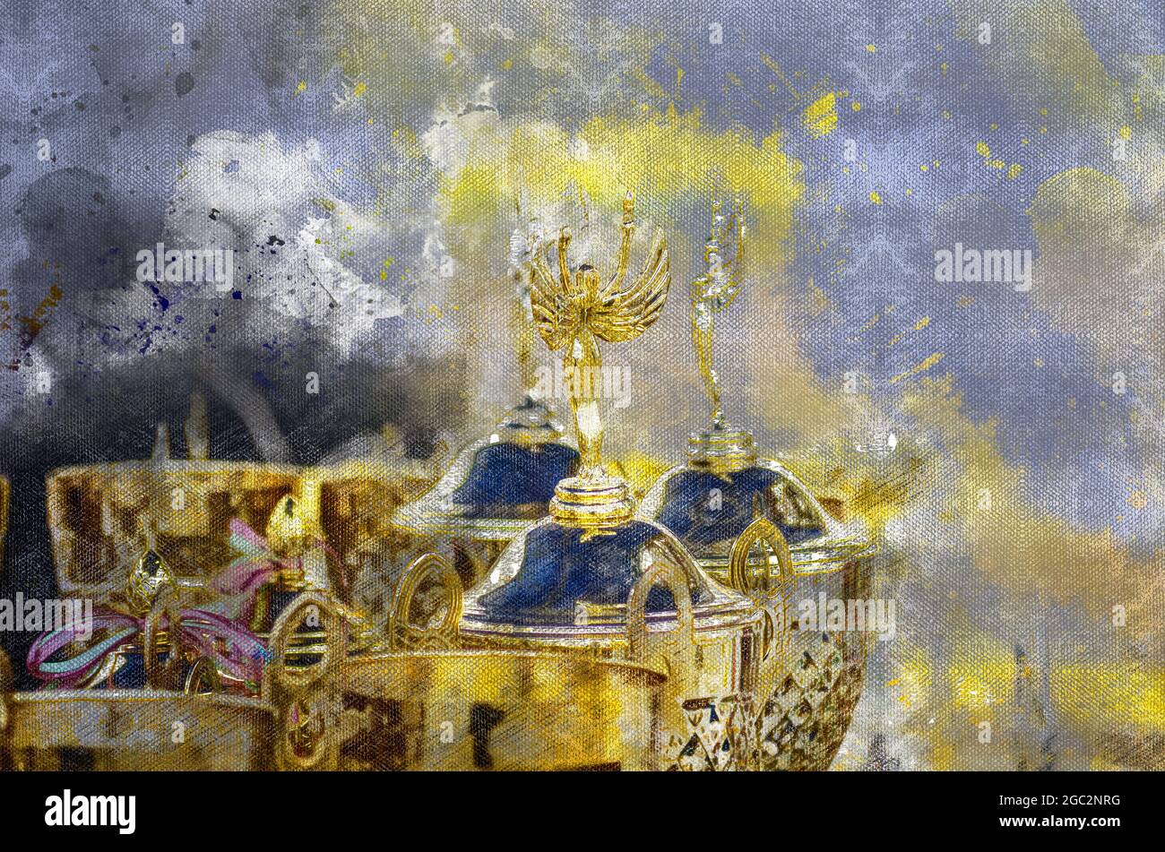 Digital Watercolor Painting Trophy Tournament Leadership Awards. Group ...