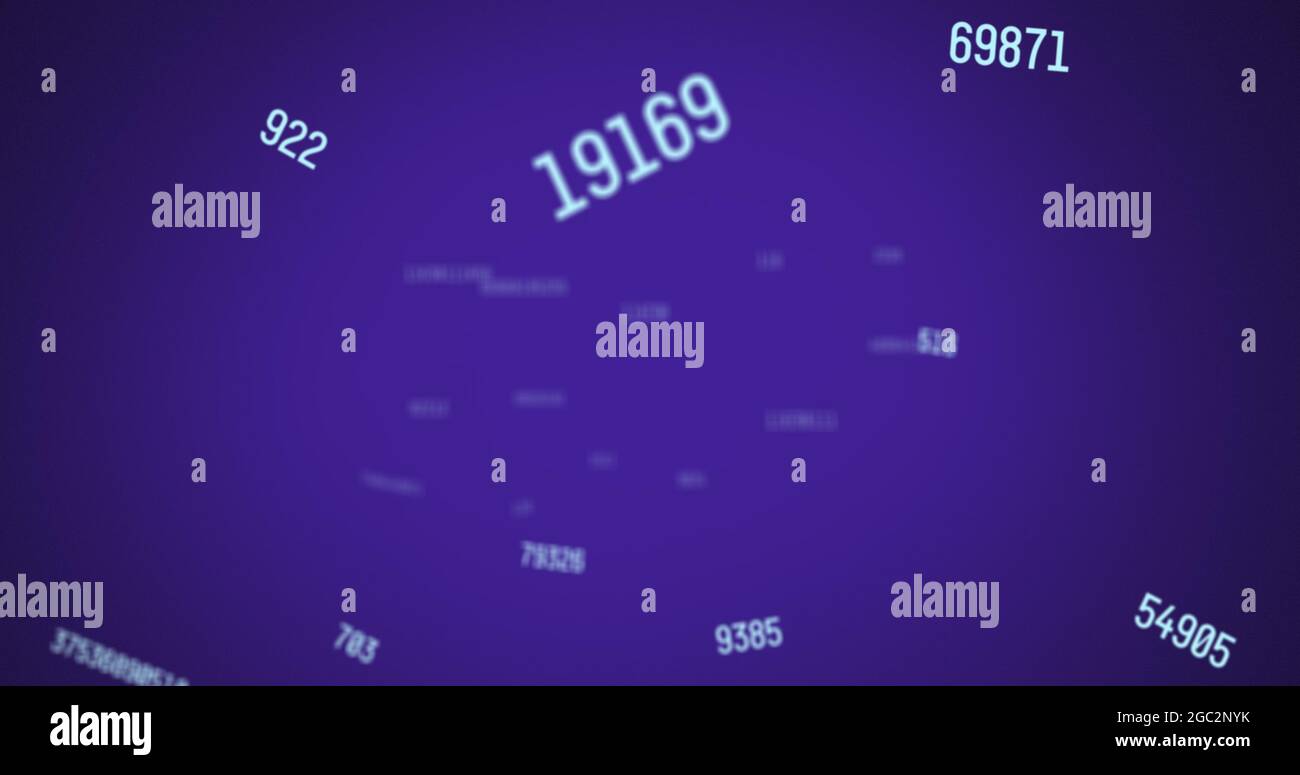 Image of multiple numbers changing on purple background Stock Photo - Alamy