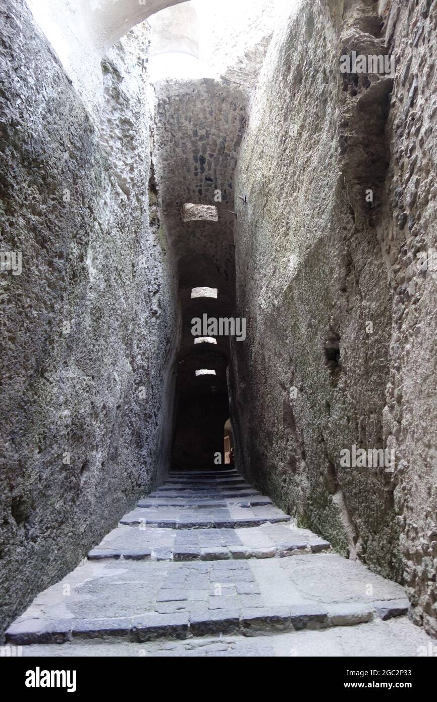 Interior of the Aragonese castle in Ischia island in Italy Stock Photo ...
