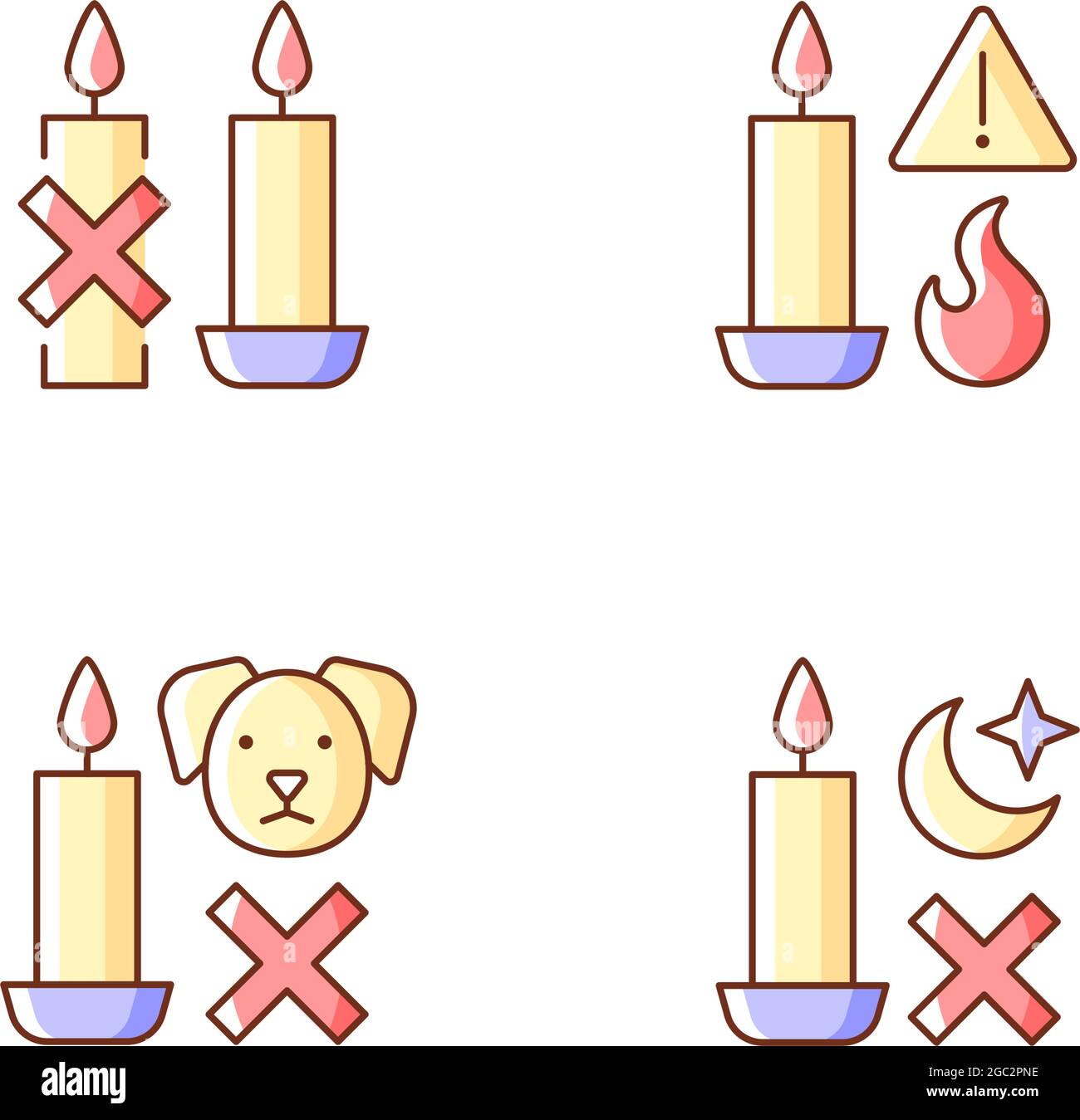 Fire safety warning label RGB color manual label icons set Stock Vector ...