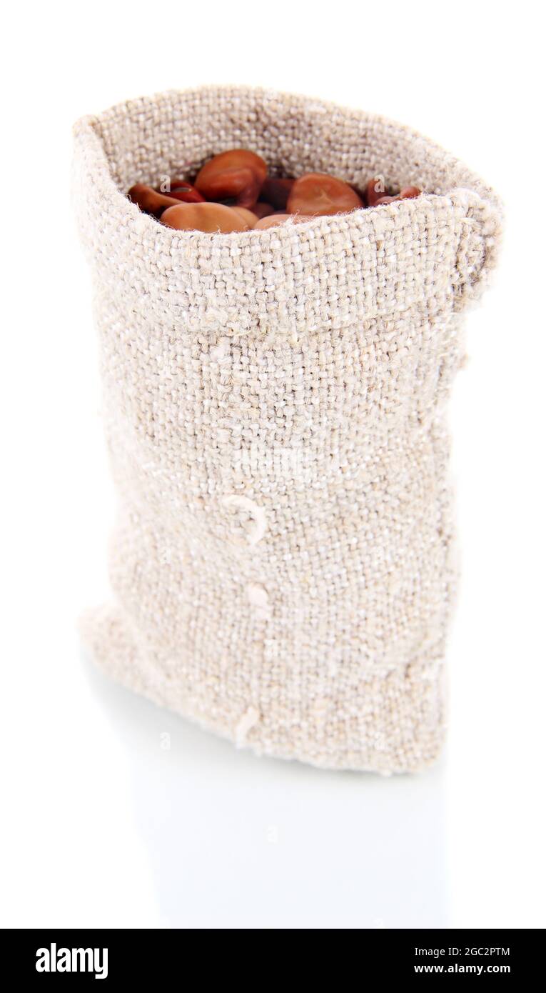 Beans in sack isolated on white Stock Photo - Alamy