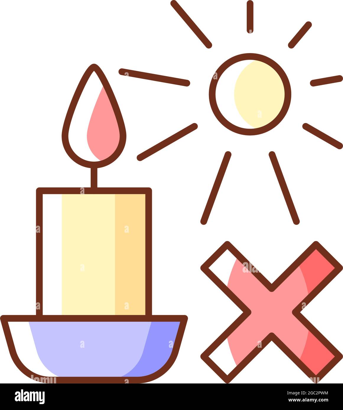 Protect candles from direct sunlight RGB color manual label icon Stock ...