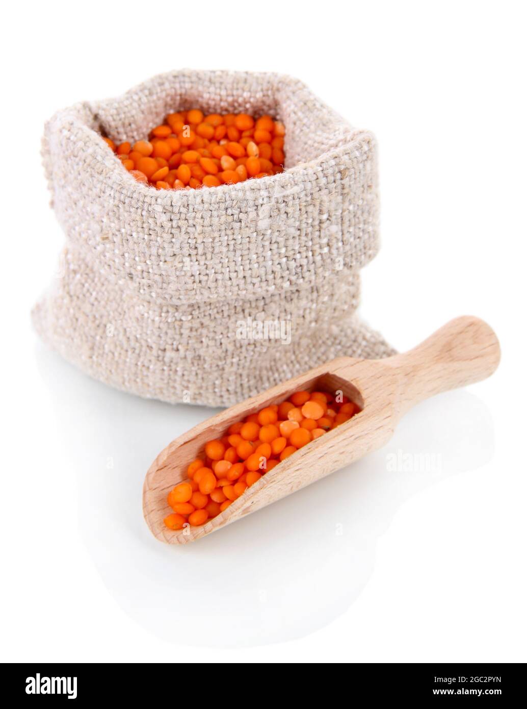 Beans in sack isolated on white Stock Photo - Alamy