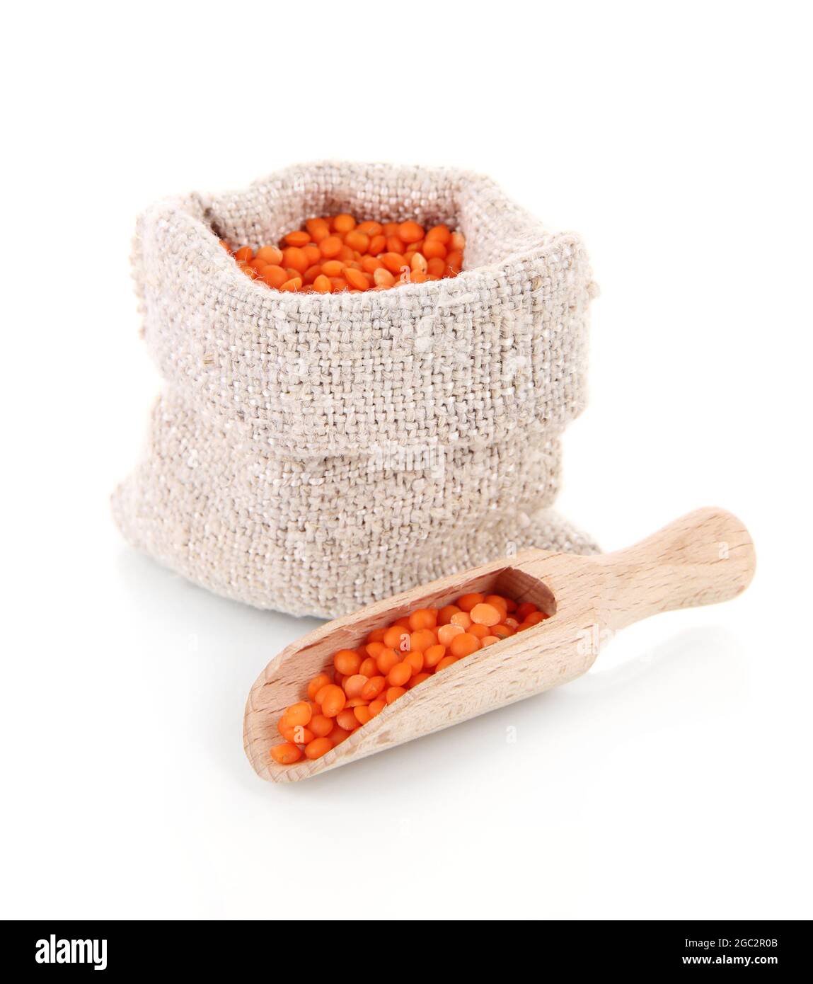 Beans in sack isolated on white Stock Photo - Alamy