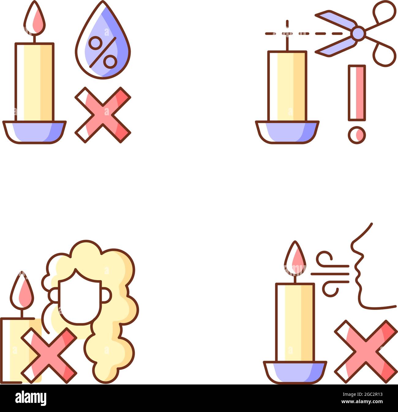 Candle safety warning RGB color manual label icons set Stock Vector ...