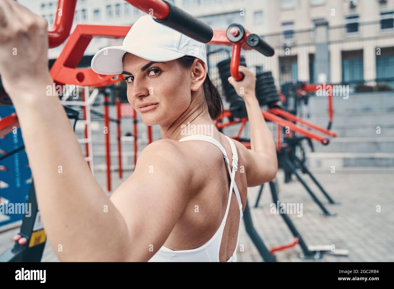 Person giving a look at camera during pull-down activity Stock Photo ...