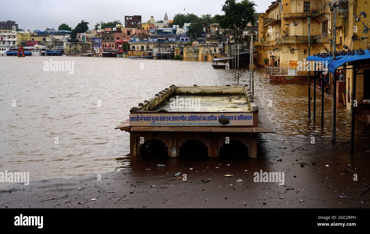 A General view of the Holy Pushkar Lake after Heavy Monsoon rain made ...