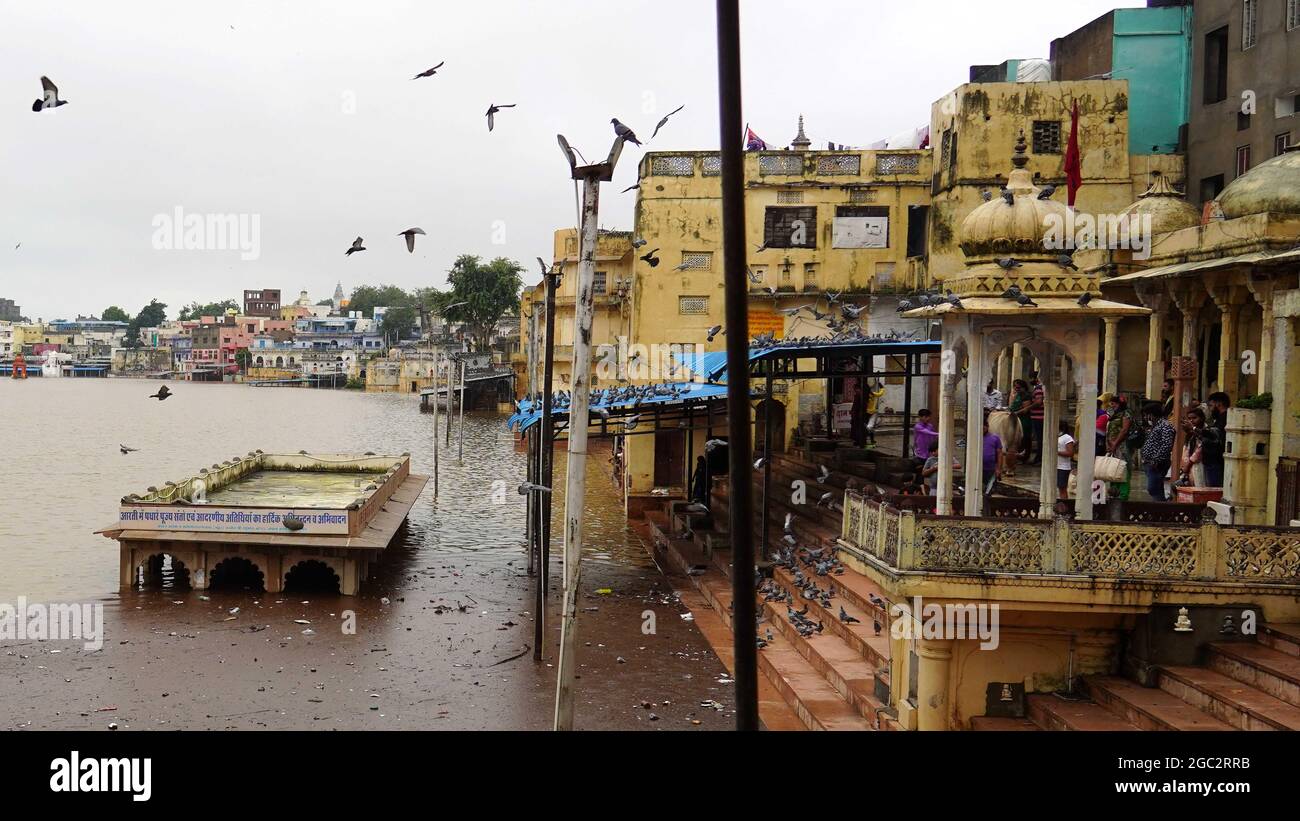 A General view of the Holy Pushkar Lake after Heavy Monsoon rain made ...