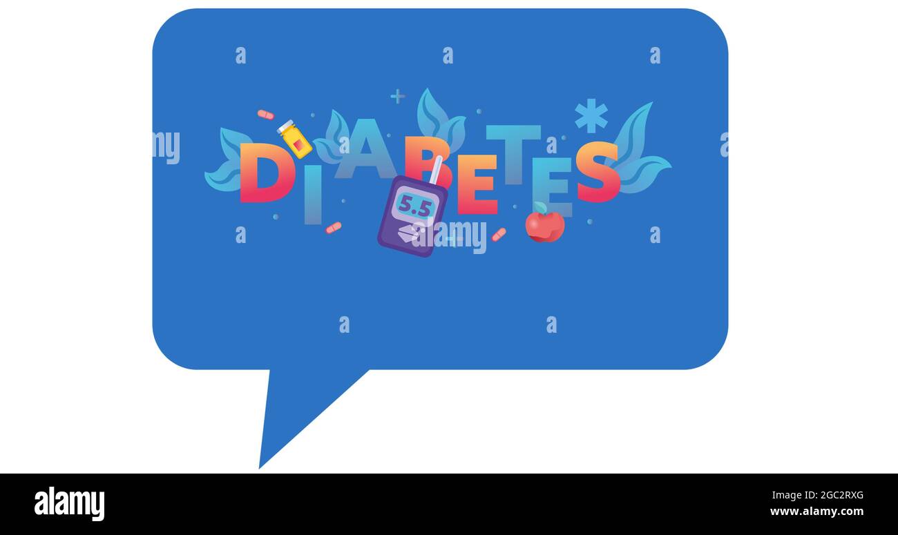 Composition of diabetes text in blue cloud on white background Stock ...