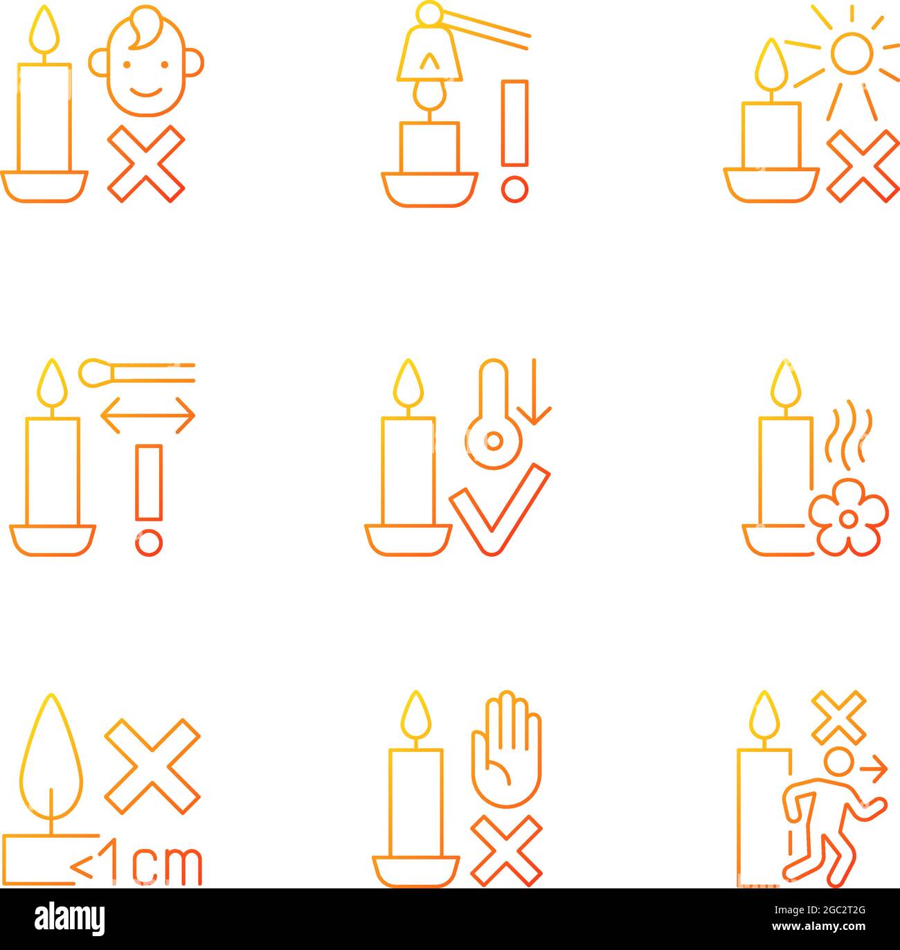 Candle safety precautions gradient linear vector manual label icons set ...