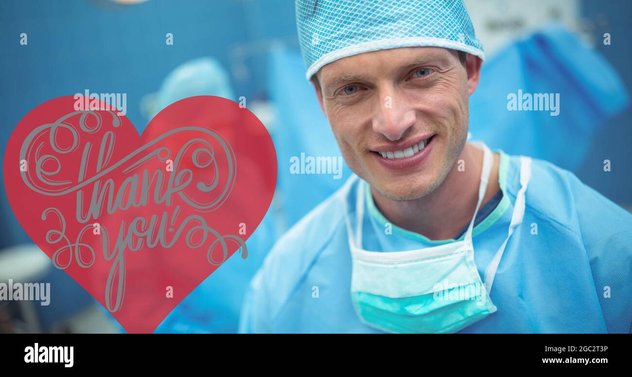 Animation of thank you text over male doctor smiling Stock Photo - Alamy
