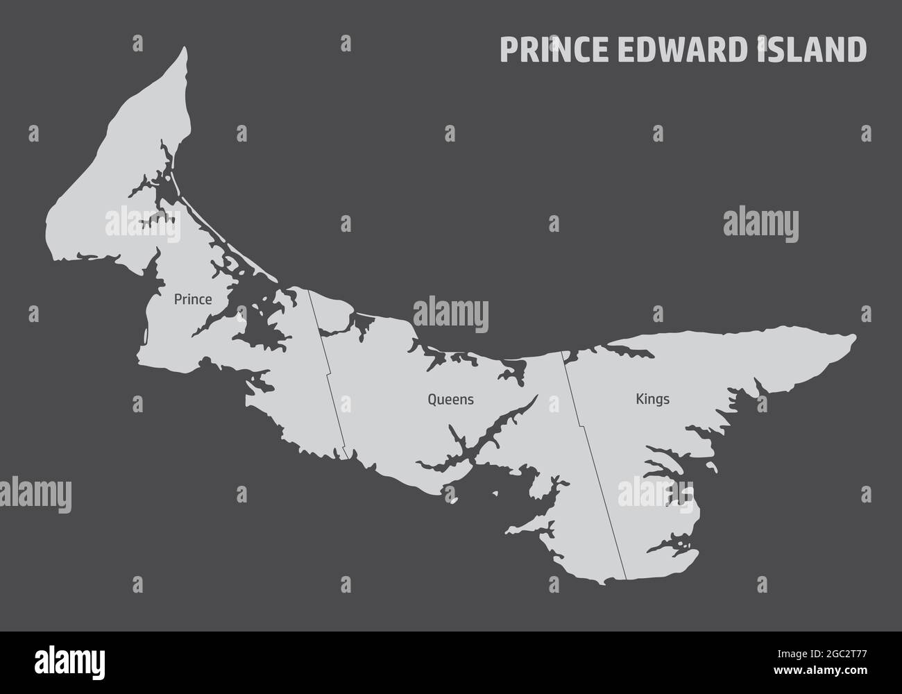 Prince Edward Island map divided in counties with labels, Canada Stock ...