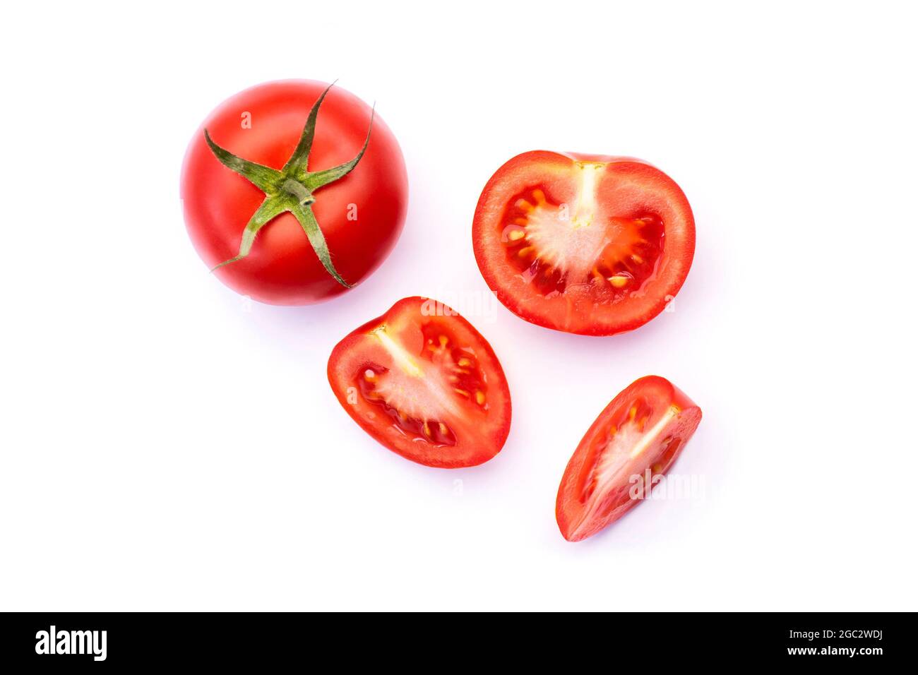 top view of whole and sliced tomato isolated on white background Stock ...