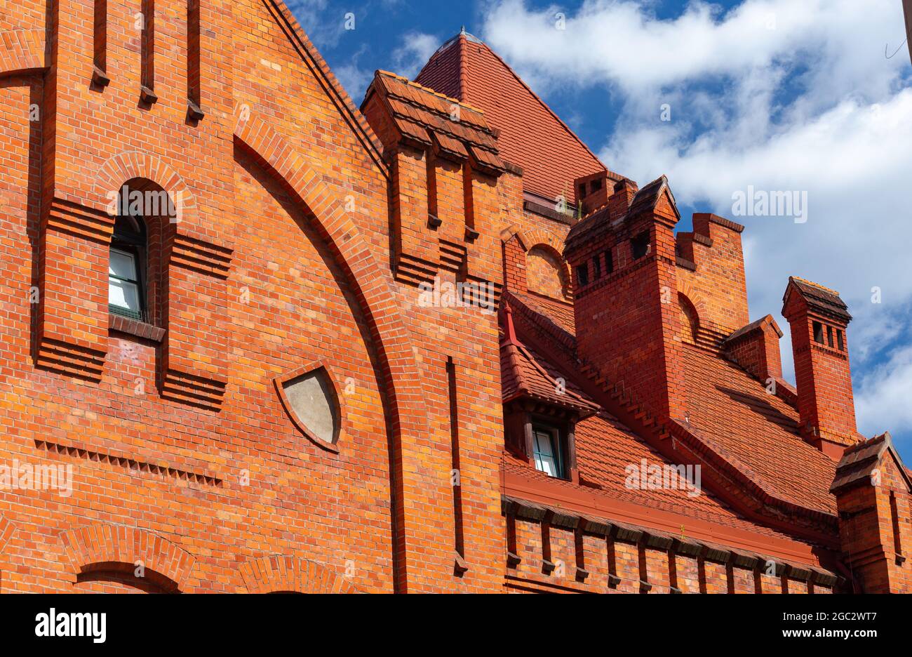 Facade of an old traditional Polish house in the old town. Torun Poland ...