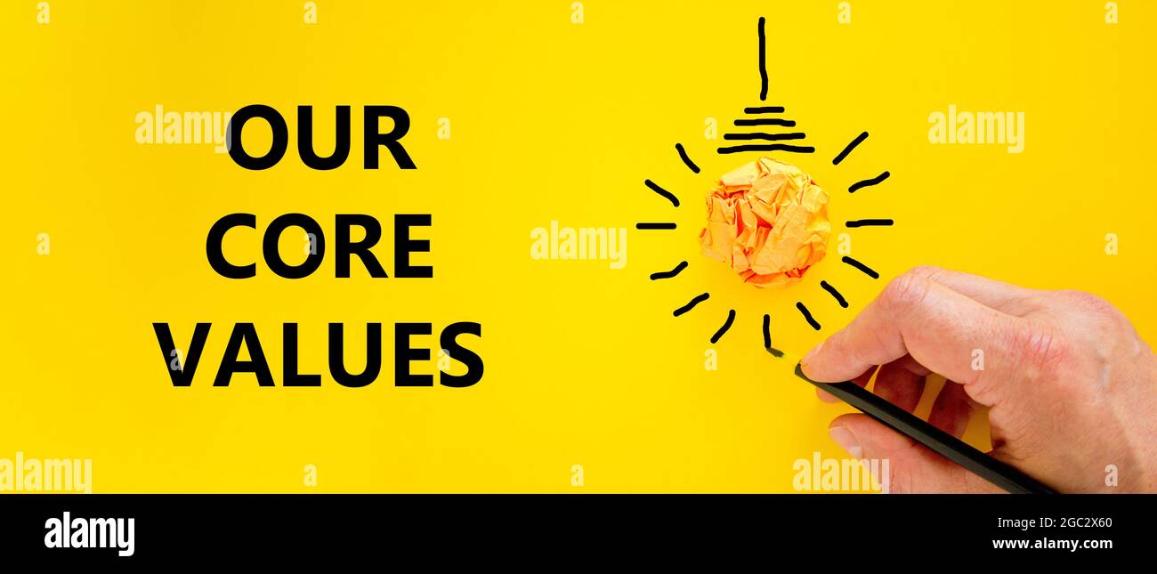Our core values symbol. Businessman writing words 'Our core values ...