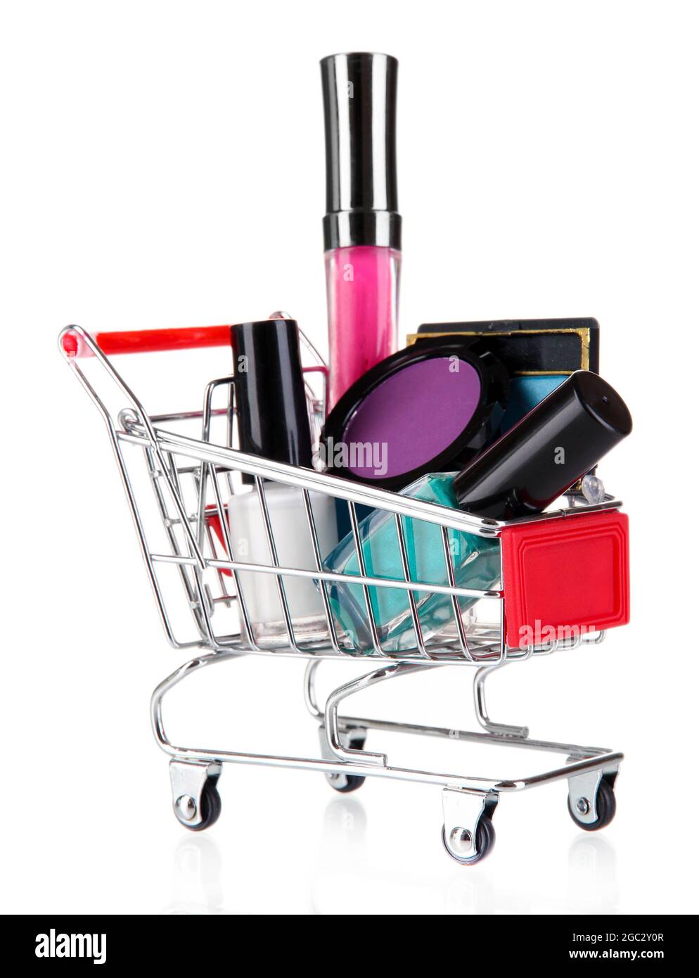 Cosmetics in cart isolated on white Stock Photo - Alamy