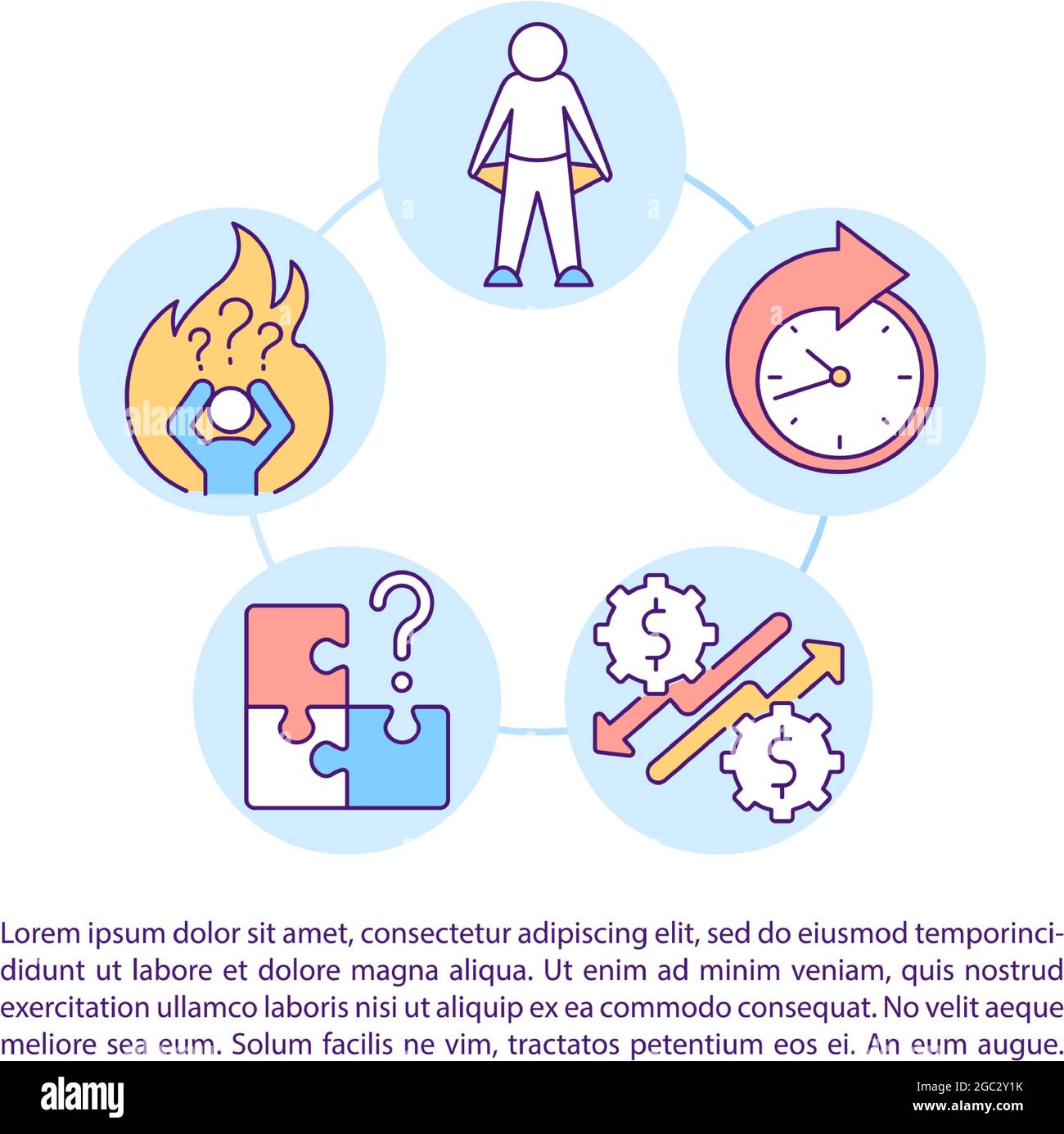Work stress and failure concept line icons with text Stock Vector Image ...